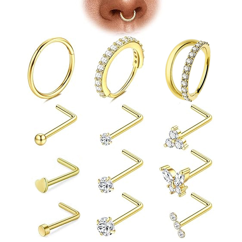 3# Silver Stainless Steel Diamond Round Piercing Nose Ring :Asujewelry.com
