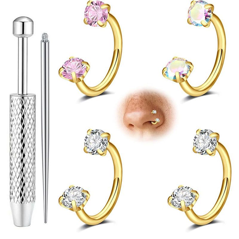 2#gold Stainless Steel Geometric Round Piercing Nose Ring :Asujewelry.com