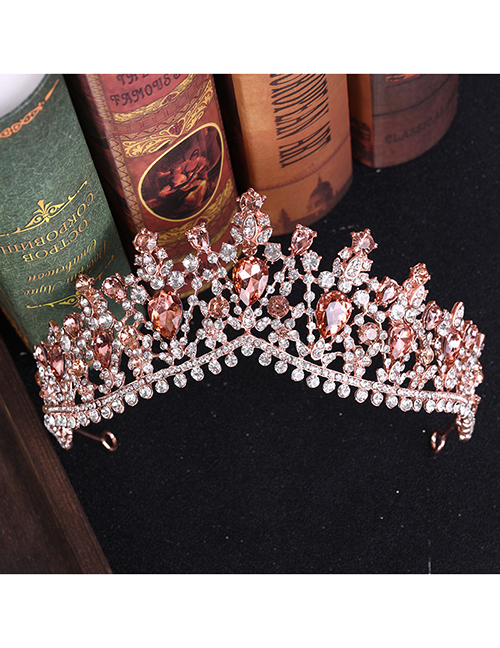 Fashion Champagne Alloy Diamond Geometric Crown:Asujewelry.com