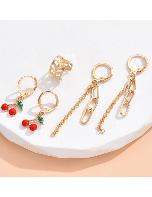 Juego De Aretes De Cadena De Cereza Geométrica De Aleación :Asujewelry.com