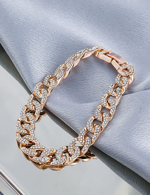 Fashion Rose Gold Color Alloy Diamond Thick Chain Bracelet:Asujewelry.com