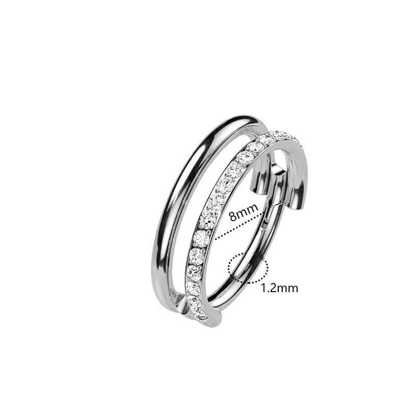 Silver Row Of Diamonds Titanium Steel Round Nose Ring :Asujewelry.com