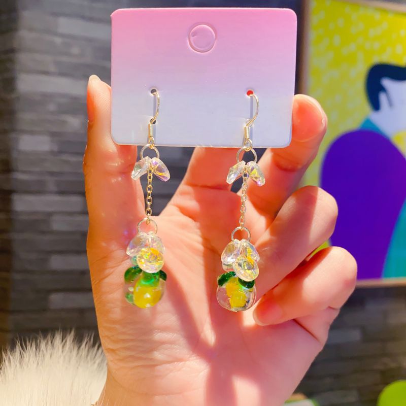 Green Metal Geometric Persimmon Earrings :Asujewelry.com