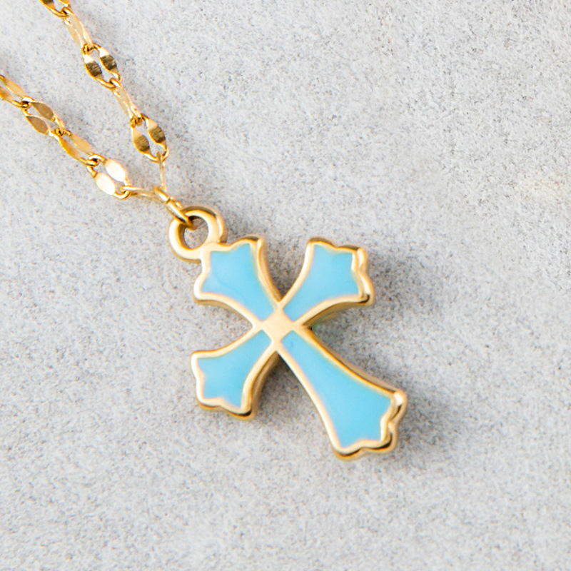 Stainless Steel Blue Oil Drop Necklace Cross Sold One By One Stainless ...