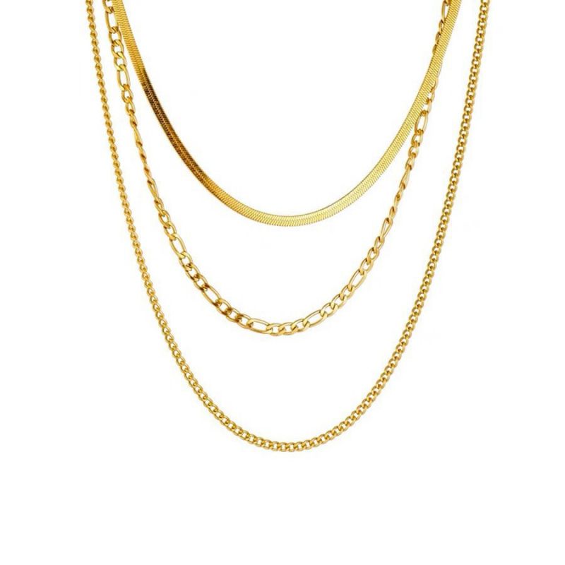 Three-layer Chain Necklace In Gold Titanium Steel Multi-layer Necklace ...