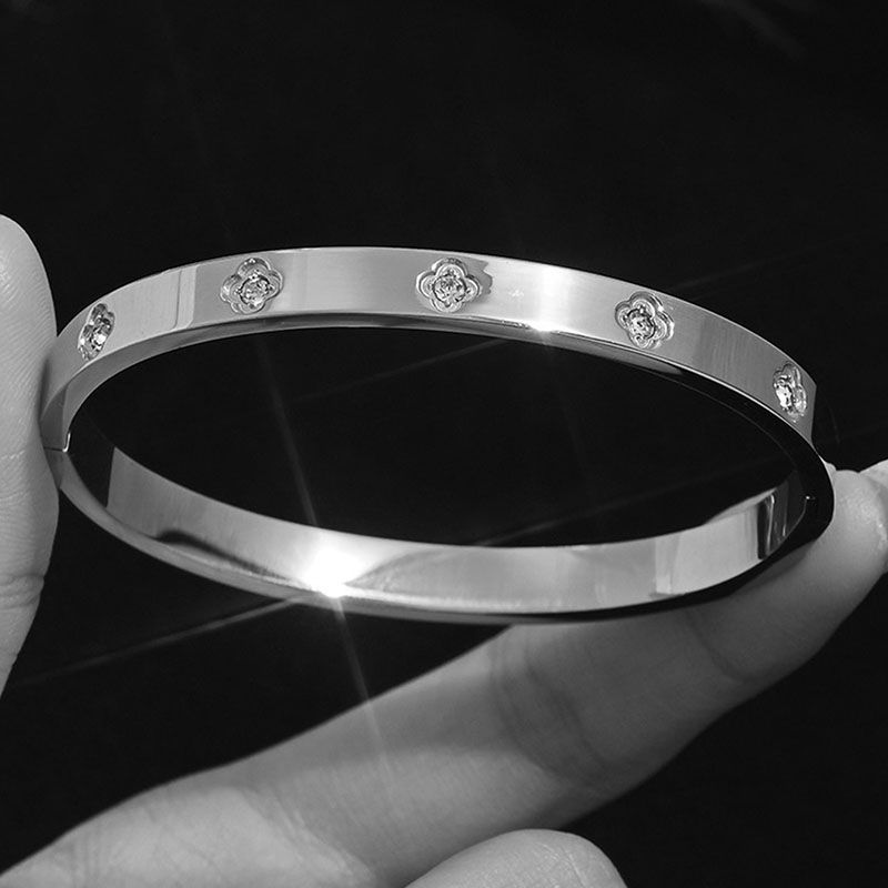 Bracelet 1# Titanium Steel Round Bracelet With Diamonds:Asujewelry.com