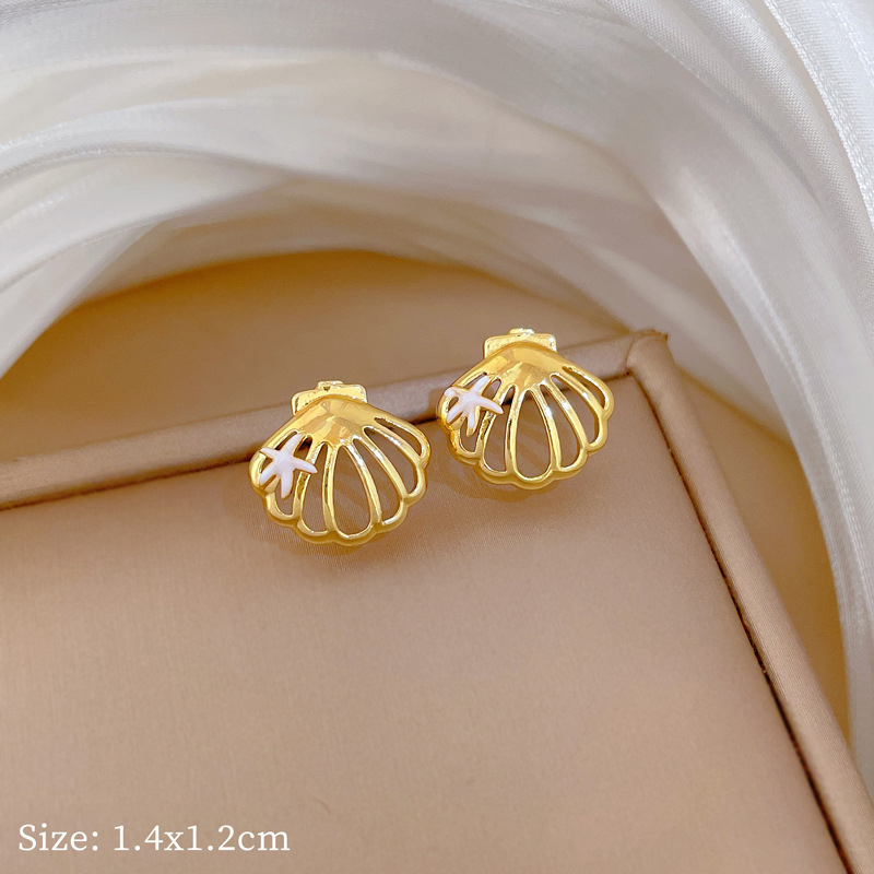 Earrings Titanium Steel Hollow Shell Earrings :Asujewelry.com