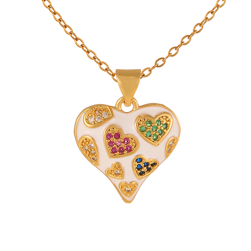 Gold 1 Titanium Steel Inlaid Zirconium Heart Necklace :Asujewelry.com