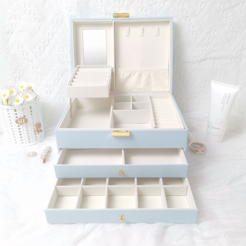 Sky Blue Four-layer Jewelry Box Leather Large Capacity Jewelry Storage ...
