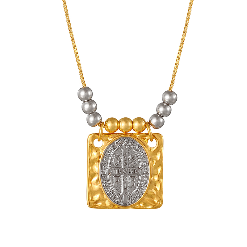Gold 3 Copper Square Human Figure Beaded Necklace :Asujewelry.com