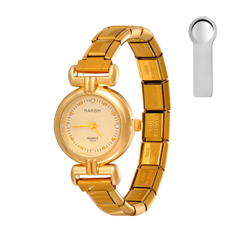 Gold 2 Round Electronic Element Stainless Steel Module Watch ...