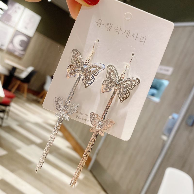 Butterfly Wings Alloy Diamond-encrusted Butterfly Earrings :Asujewelry.com