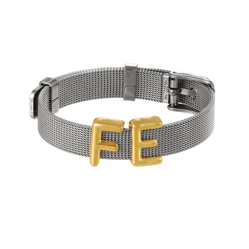 Silver 4 Titanium Steel Letter Fe Watch Strap Bracelet :Asujewelry.com