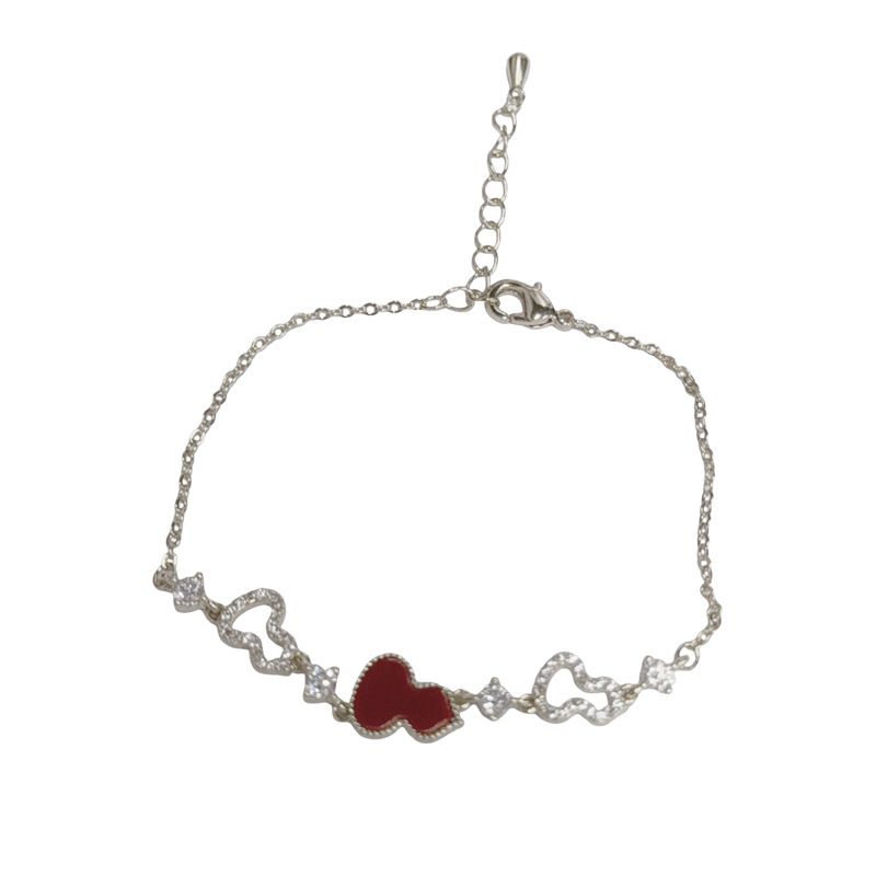 Silver-tone Diamond-encrusted Openwork Red Gourd Bracelet (thickened ...