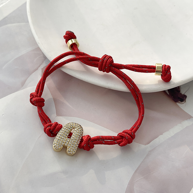 A Gold Copper-set Zircon 26-letter Alphabet Bracelet :Asujewelry.com