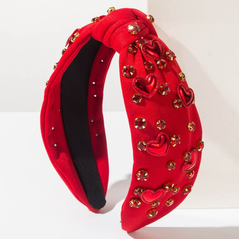 Red Fabric Headband With Rhinestone Embellishments And A Wide Heart ...
