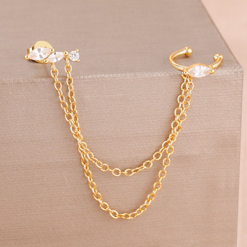 Golden White - 1 Metal And Diamond-encrusted Tassel Earrings [single ...