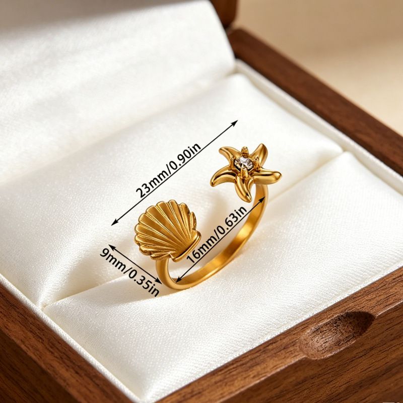 Ring 4 Starfish Shell Ring Stainless Steel High End Ocean Style Finger ...