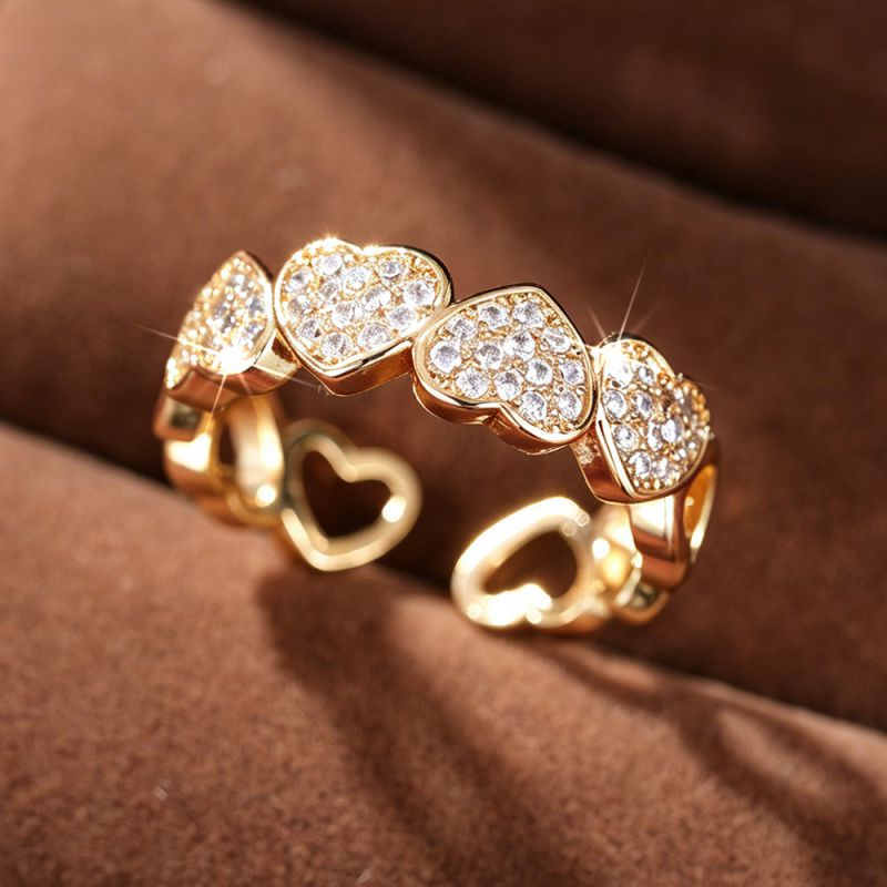 Golden Heart Combination Open Sweet Ring :Asujewelry.com